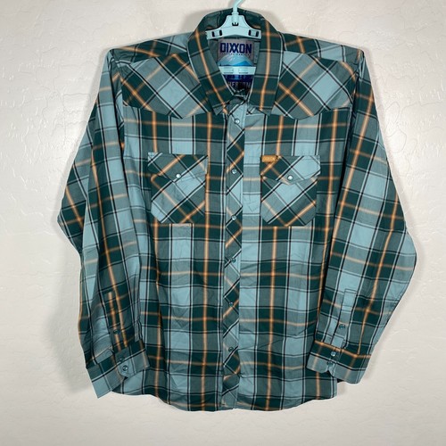 Dixxon Shirt Mens XL Green Silverton Pearl Snap Western Long Sleeve ...