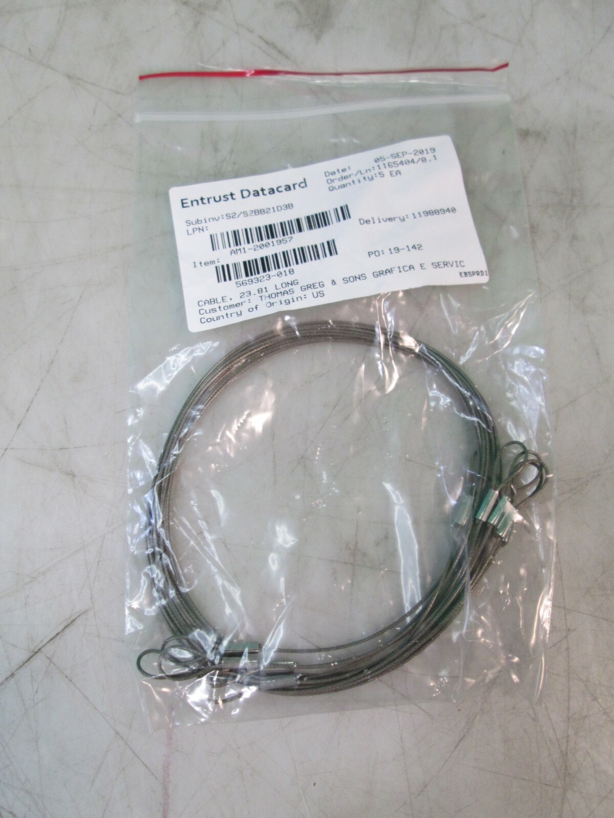 (QTY. 5) Datacard OEM SPARE PART CABLE 23.81" LONG (569323-018) NEW ...