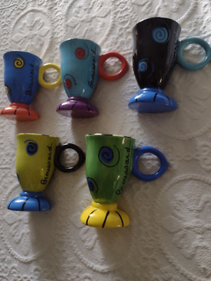 Broussard Hand Painted Set 5 Mugs Cup Pottery Ceramic Art Swirl ...