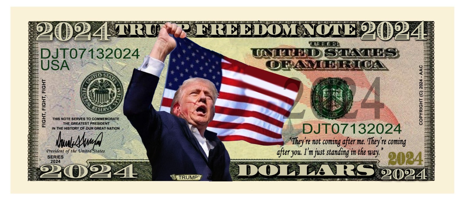 100 Donald Trump 2024 FIGHT Limited Edition Novelty Dollar Bill -LAST ...