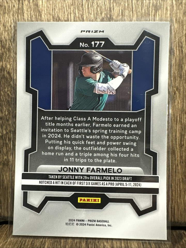 2024 Panini Prizm Jonny Farmelo #177 Prospect Blue Ice Prizm Seattle ...