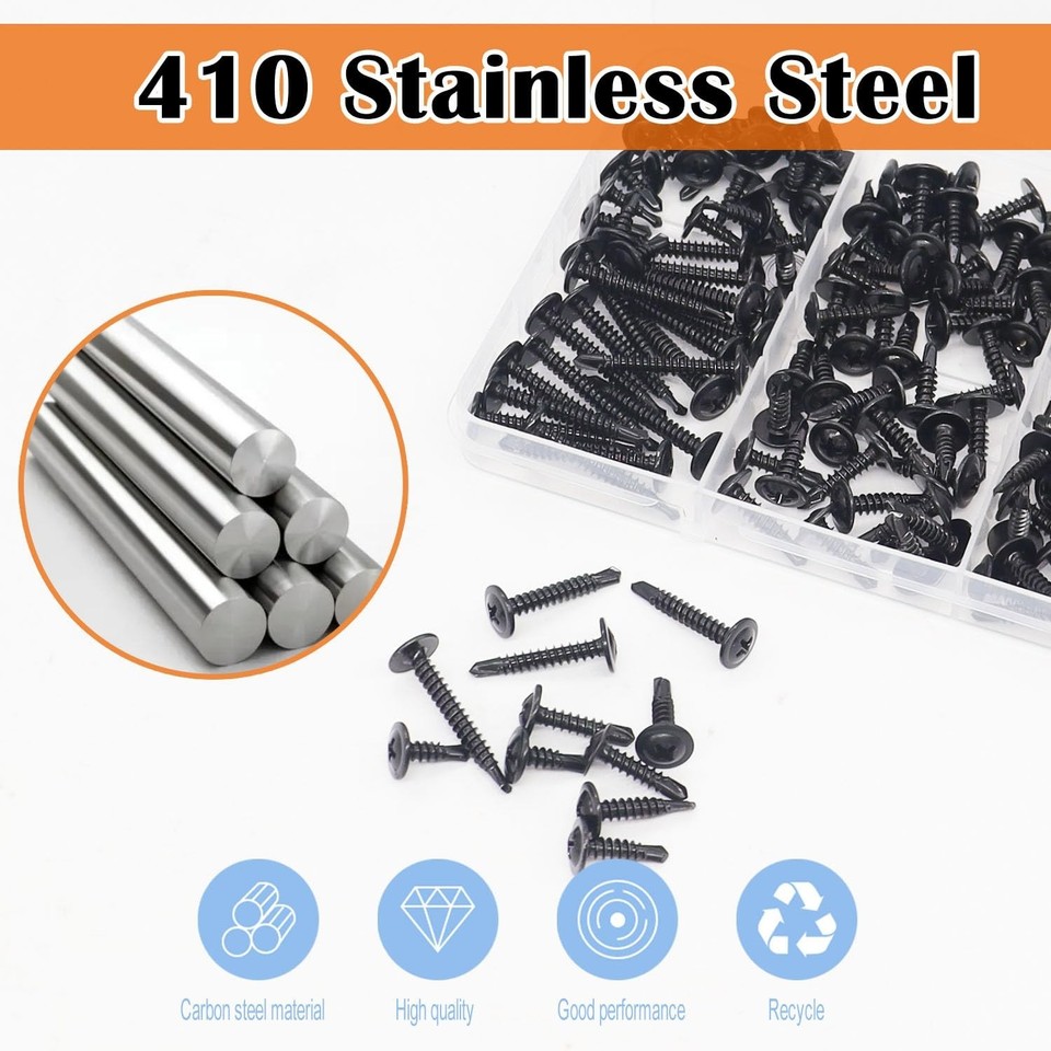 180pcs #8 Self Tapping Screws for Metal, Sheet Metal Screws, 410 ...
