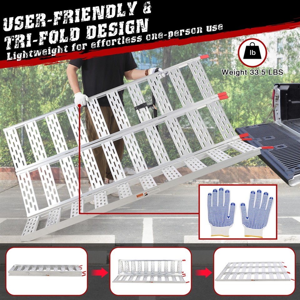 Tri-Fold Aluminum Loading Ramp –1500 lbs Capacity w/ Safety Straps ...