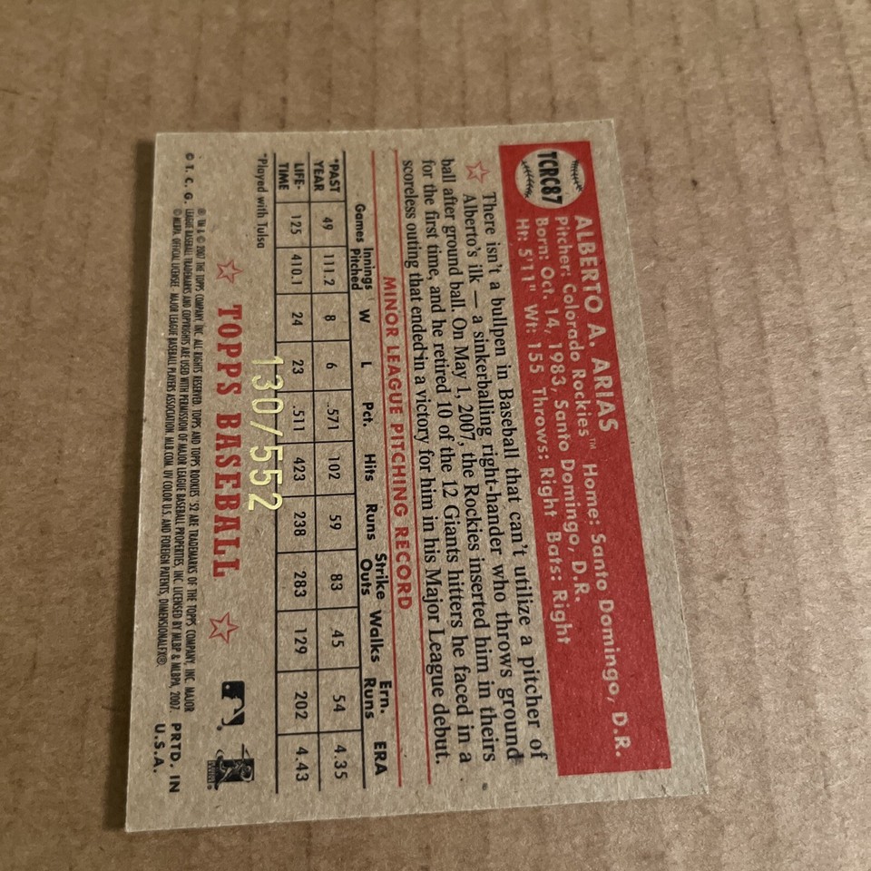 2007 Topps 52 REFRACTOR SP /552 Alberto Arias #TCRC87 Rockies Baseball ...