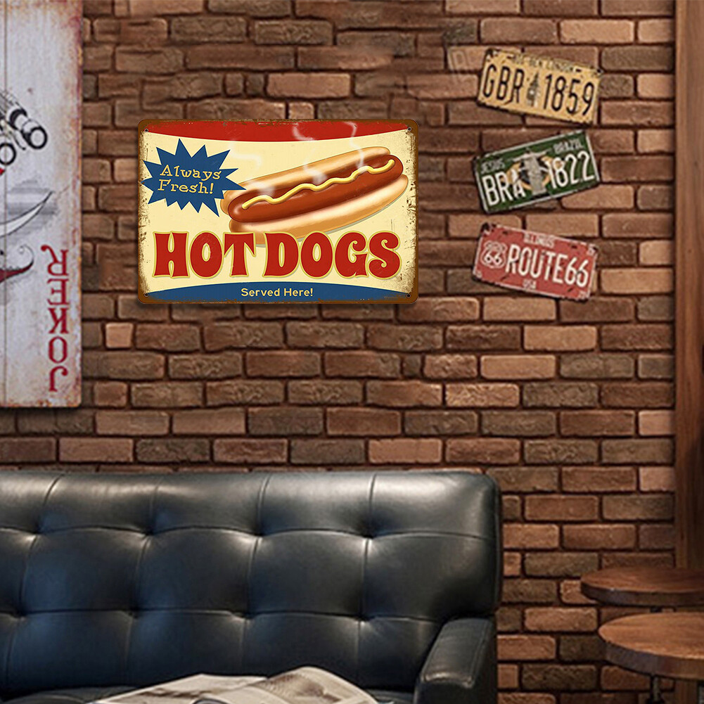 20x30cm Hot Dog Metal Retro Tin Painting Plate Rectangular Flat Home ...