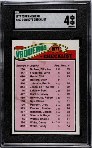 1977 Topps Mexican #207 Dallas Cowboys Checklist Staubach Pearson etc ...