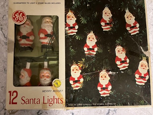 Vintage GE General Electric Merry Midget 12 Santa Lights, Blow Mold ...