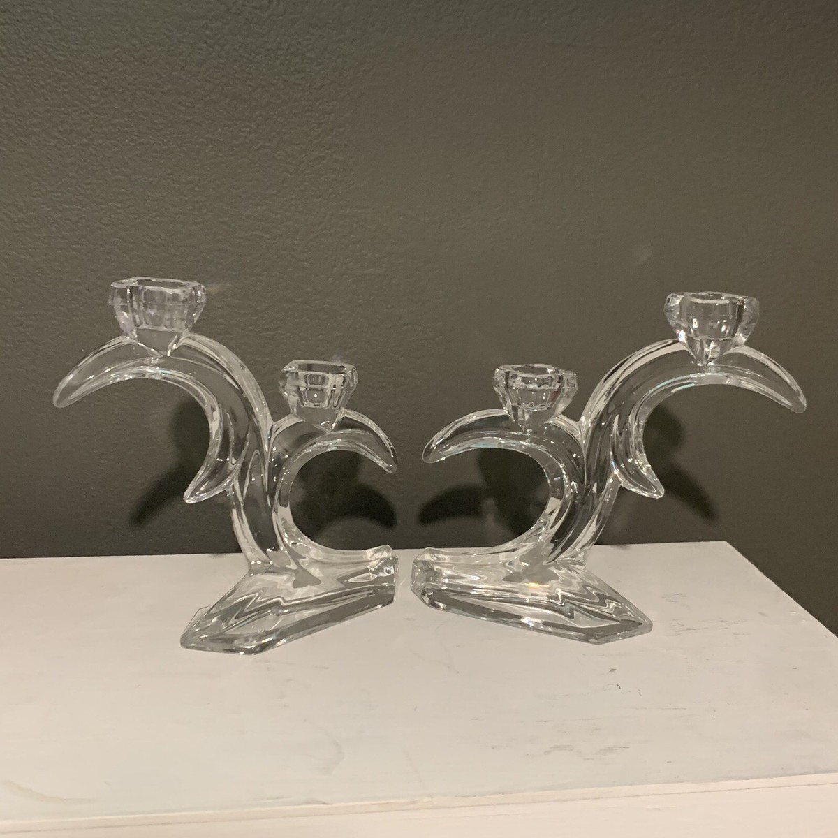 Curved Crystal Double Candle Holders Hex Crystal Pillar Candle Holders