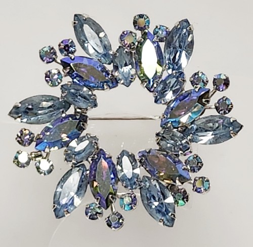 Vintage U/S Sherman Blue Aurora Borealis Rhinestone Wreath Pin Brooch 2 ...