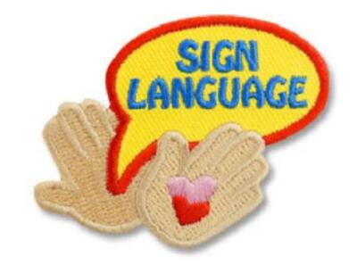 Girl Boy Cub SIGN LANGUAGE hands words Fun Patches Badges SCOUT GUIDE ...