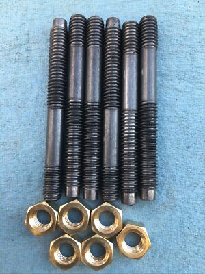 6x 3/8” x 3 1/2”-16 Sae Exhaust Manifolds Stud + 3/8”-16 Brass Nuts W ...