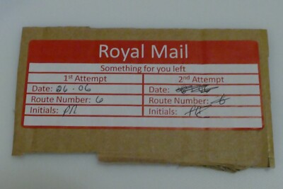 Royal Mail "delivery attempted" label- UK British postage stamp ...