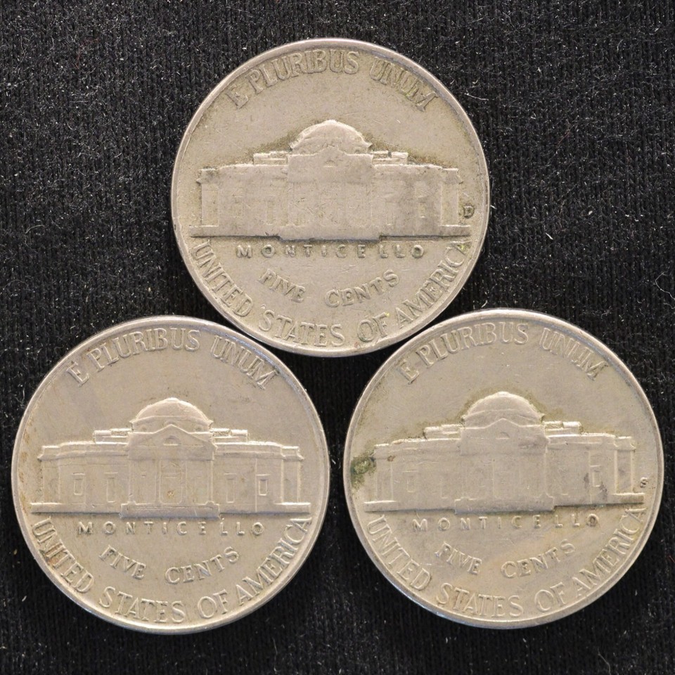 1940-P 1940-D 1940-S Jefferson Nickel Set- Actual Coins Shown (US1060 ...