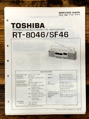 Toshiba RT-8046 RT-SF46 Radio Cassette Service Manual *Original* | eBay