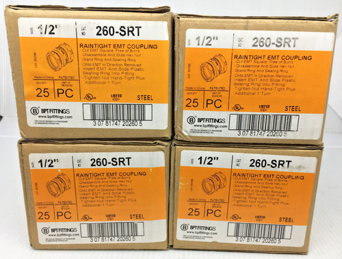 Lot of 100 Bridgeport 260-SRT 1/2" Steel Raintight EMT Coupling | eBay