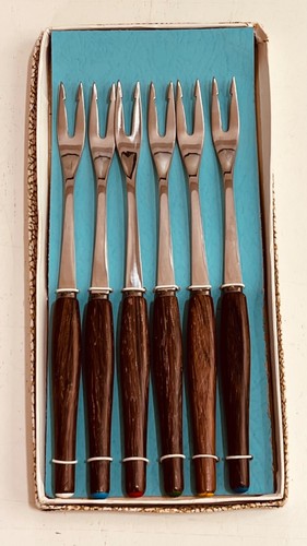 VINTAGE MID CENTURY MODERN TEAK HANDLED 2 PRONG FORKS ROSTFREI GERMANY ...