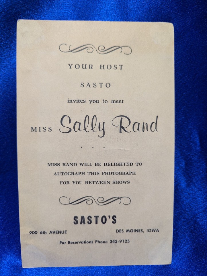 ACTRESS & BURLESQUE DANCER SALLY RAND HAND SIGNED PHOTO POSTCARD | eBay