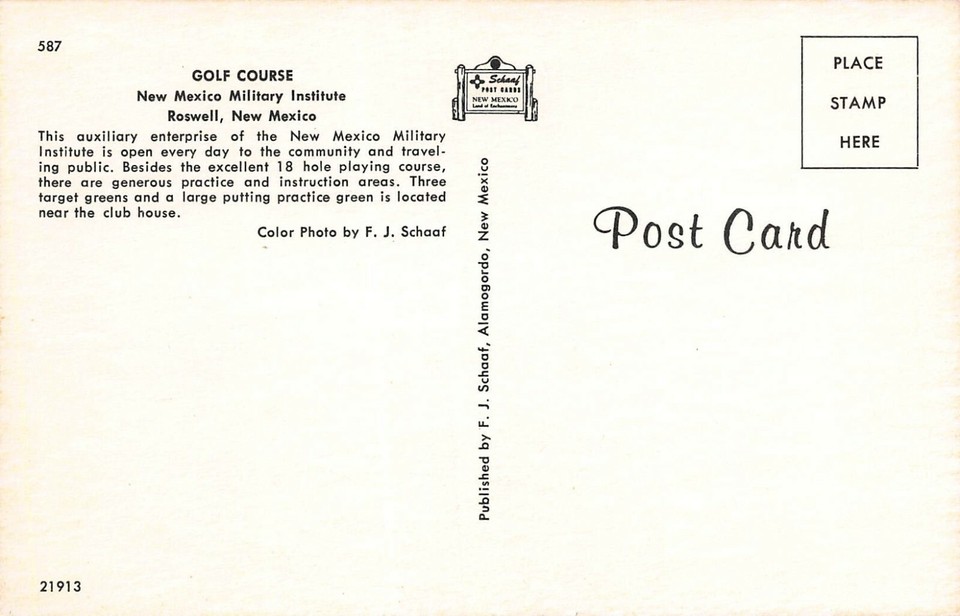 ROSWELL NM~NEW MEXICO MILITARY INSTITUTE GOLF COURSE POSTCARD | eBay