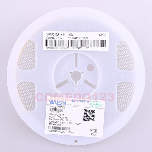 3000PCS/Reel 1206 47pF 1000V NPO/C0G ±5% 1206N470J102CT Walsin ...