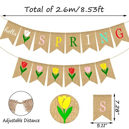 Hello Spring Burlap Banner Colorful Spring Bunting Banner Jute Tulip ...