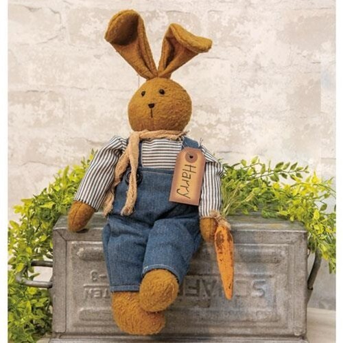 New Primitive DENIM OVERALLS BOY BUNNY DOLL Farmer Rabbit Figure | eBay