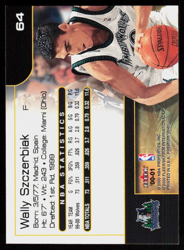 2000-01 Fleer Premium Wally Szczerbiak #64 BASKETBALL Minnesota ...