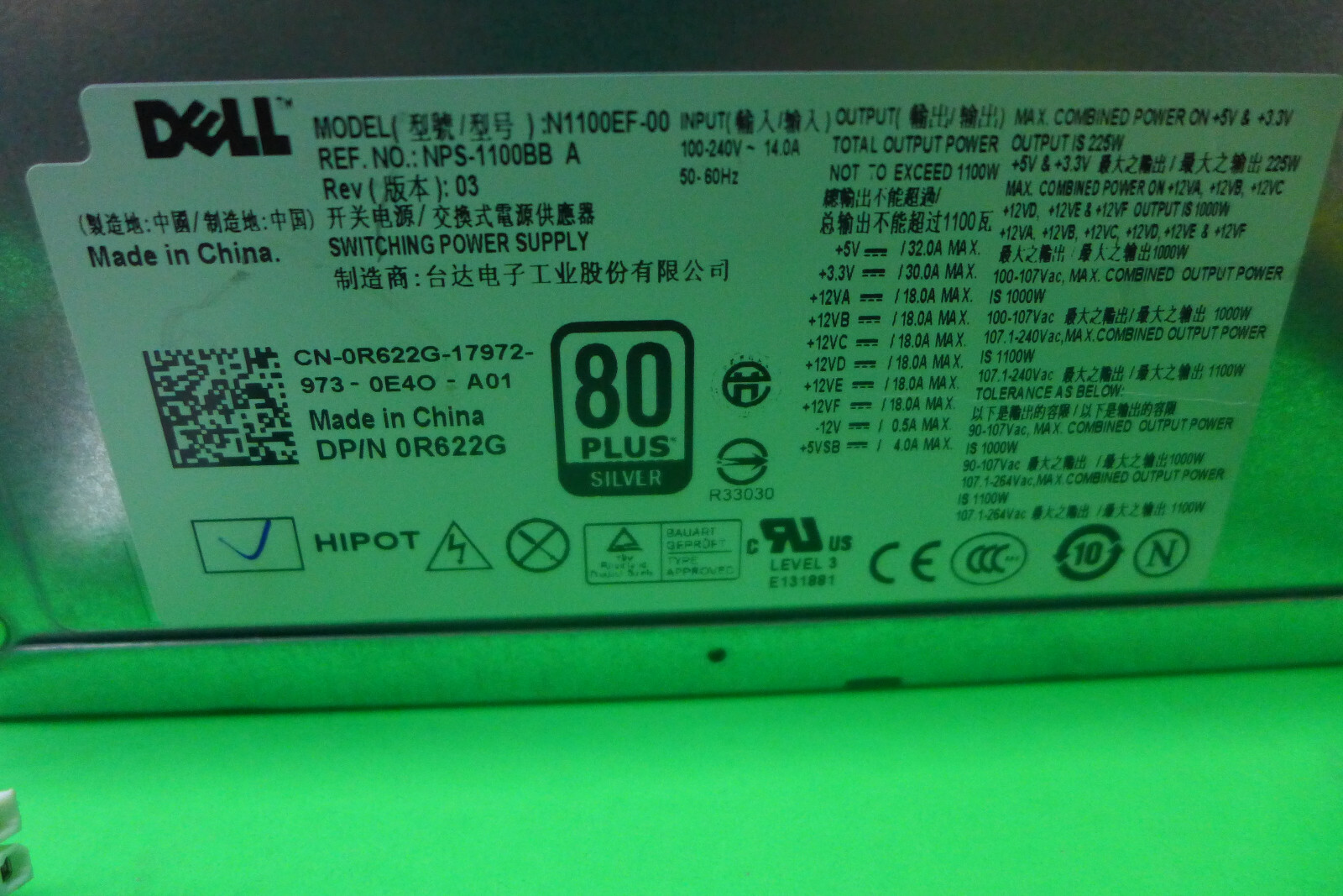 Genuine Alienware Area 51 1100 Watt Power Supply N1100EF-00 W/Harness ...