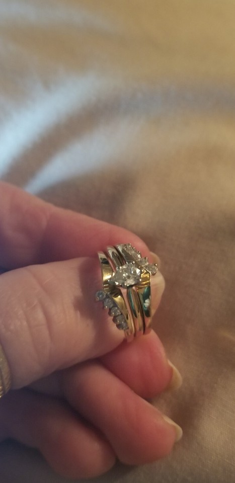 14kt Pear Shaped Solitaire and 10 Diamond Ring Guard Set | eBay