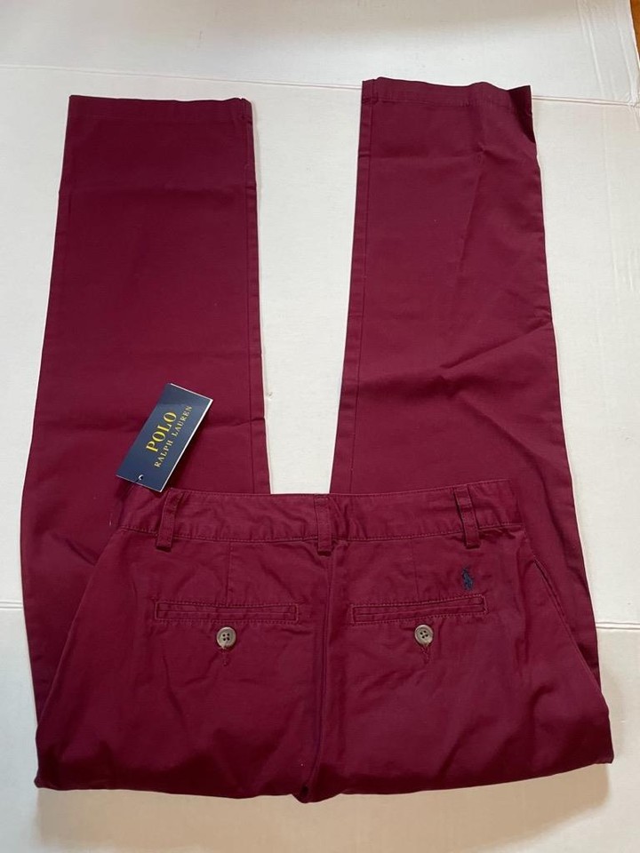 POLO RALPH LAUREN Boy's Flat Front Chinos Dark Merlot Color Sz. 14 NWT ...