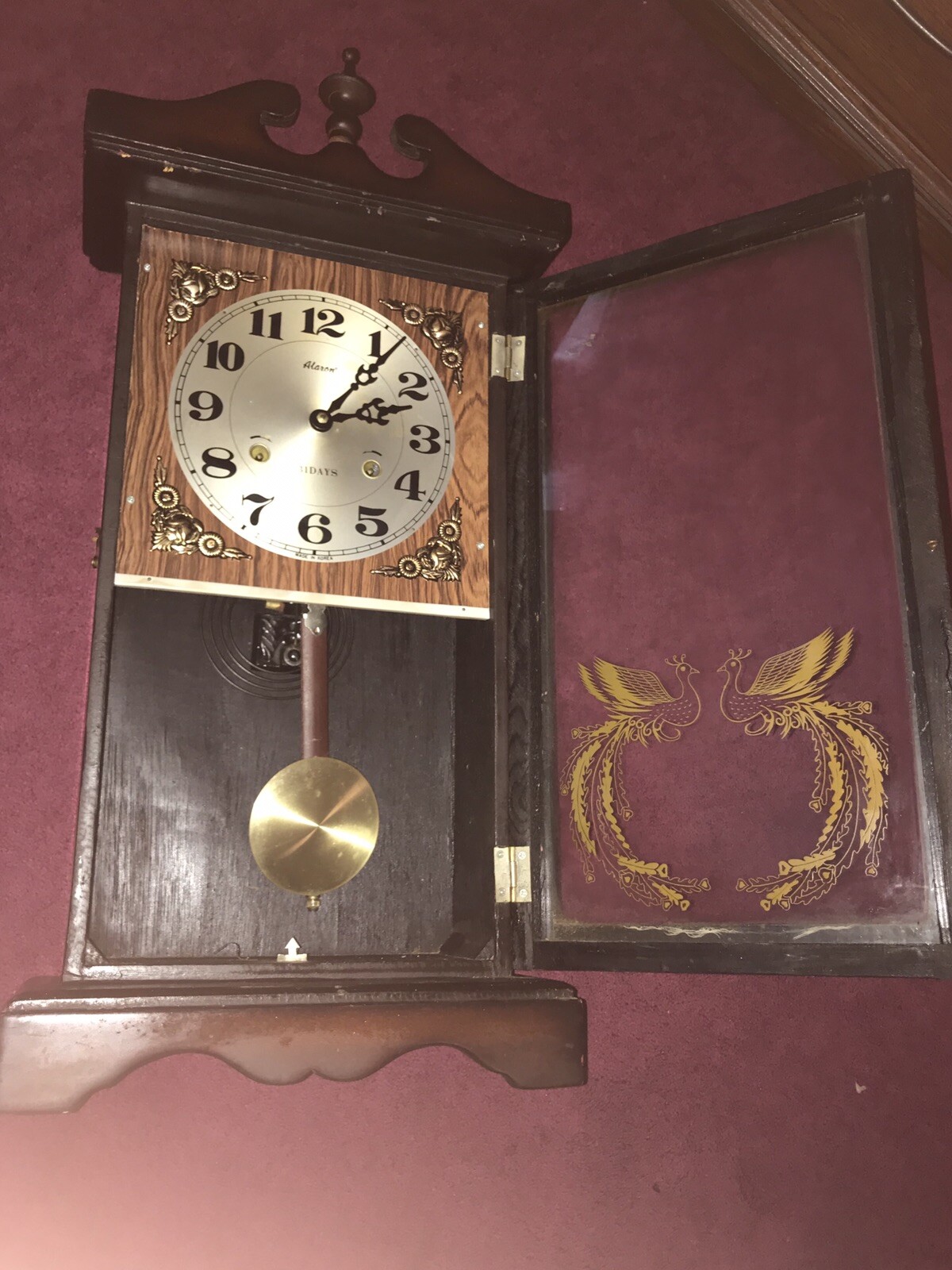 Alaron 31-Day Wall Table Desk Clock Pendulum Yellow Birds Peacock ...