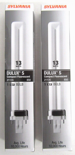 (2) Sylvania 21135 CF13DS/850/ECO CFL 13W T4 2-Pin GX23 5000k Daylight ...