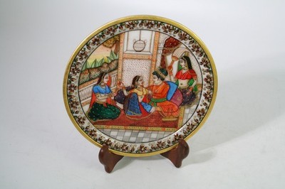 Indian Kamasutra Harem Scene Traditional Art Alabaster Plate w/ Stand ...