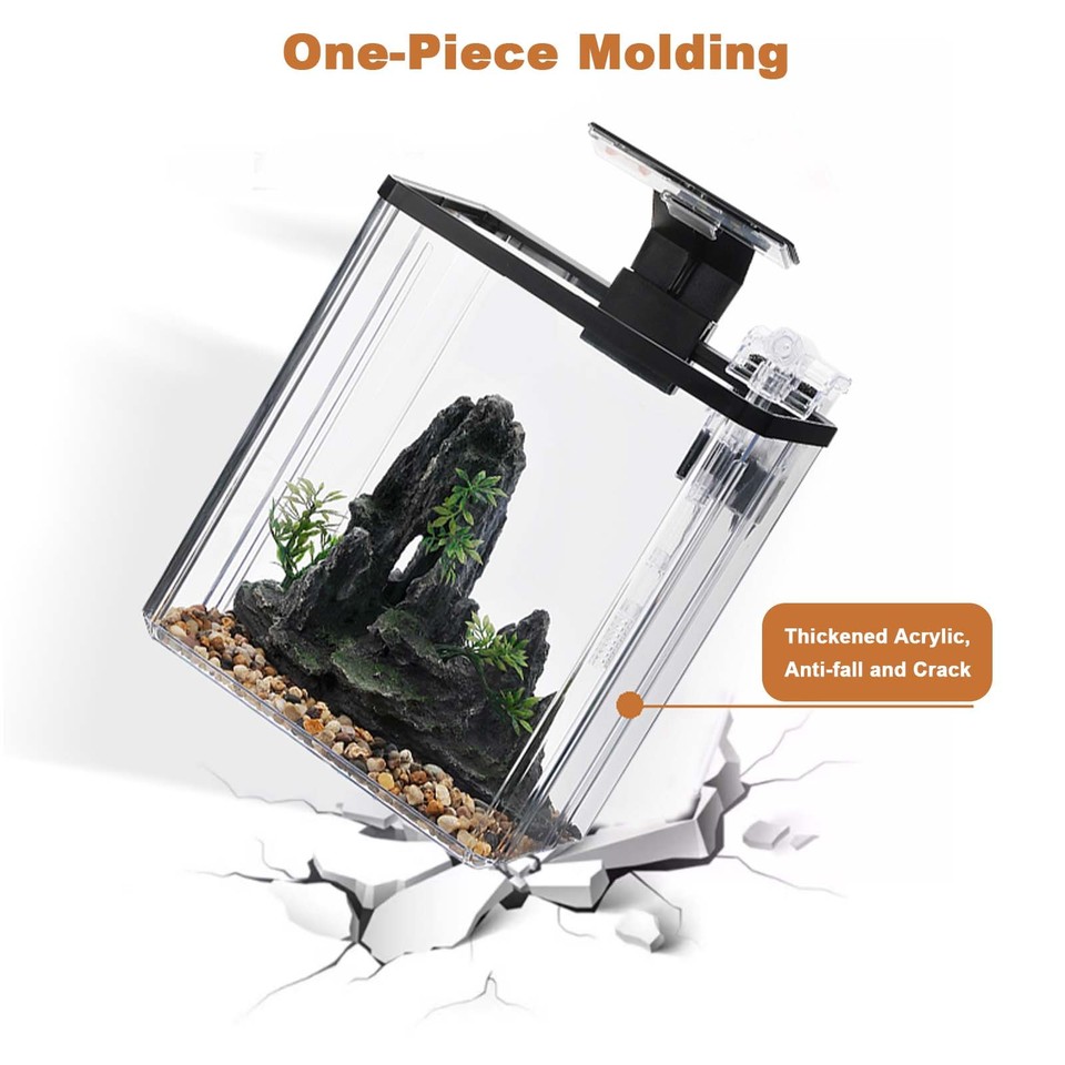 10L Aquarium Fish Acrylic Tank Tabletop Tank with LED Light Silent ...