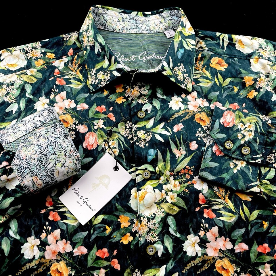 Robert Graham Floral Tropical Vibrant Print Sport Shirt Green Large ...