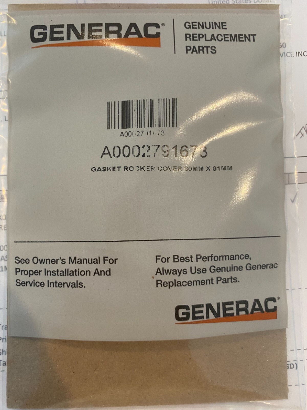 GENERAC A0002791673 GASKET ROCKER COVER 80MM X 91MM OLD PART NUMBER ...