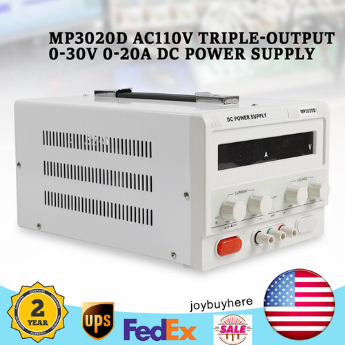 0-30V 0-20A DC Lab Power Supply Regulated 60Hz AC 110V Portable ...
