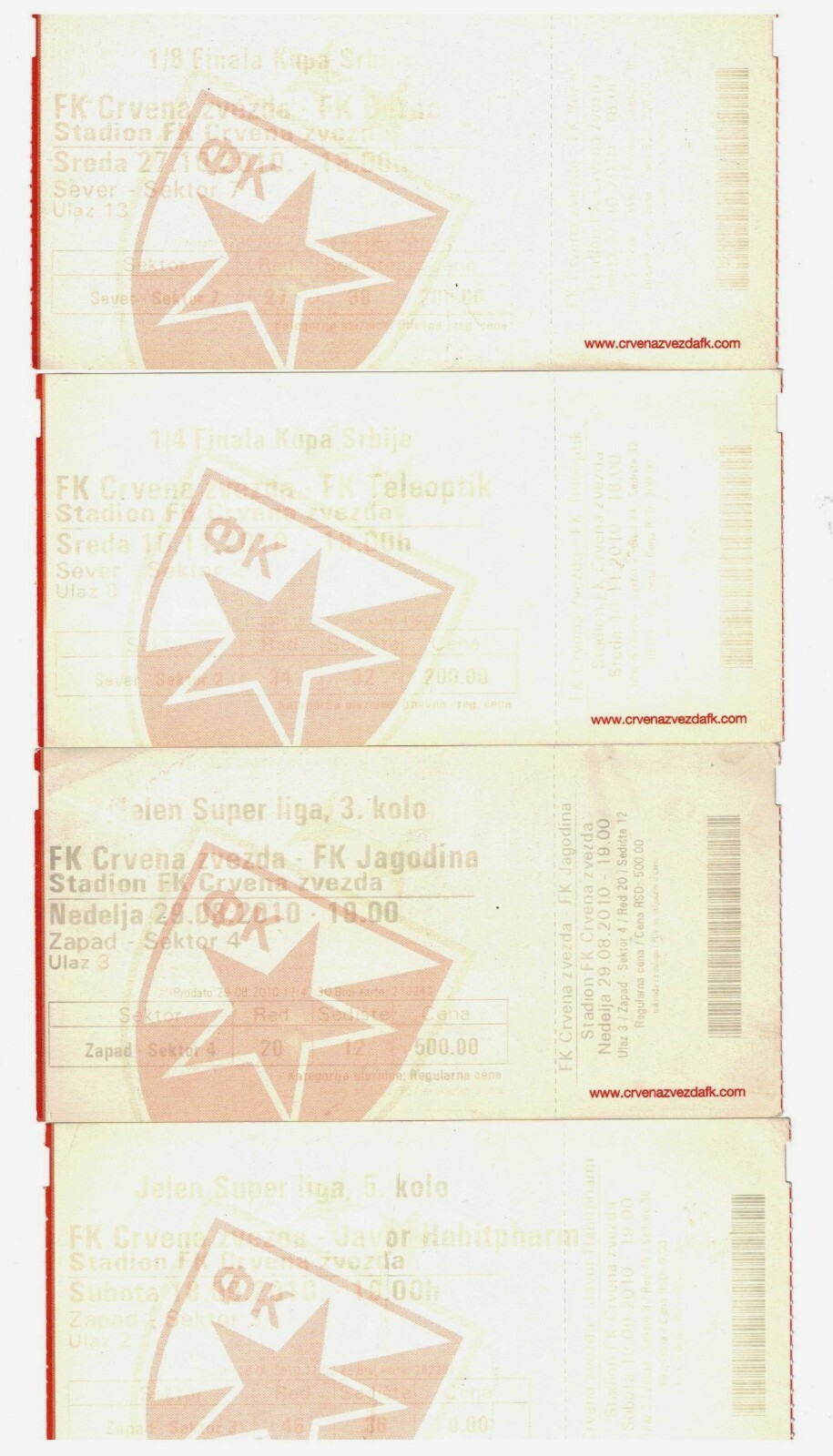 Collector ticket : Lot of 4 Red Star Belgrad Crvena Zveda from 2010 | eBay