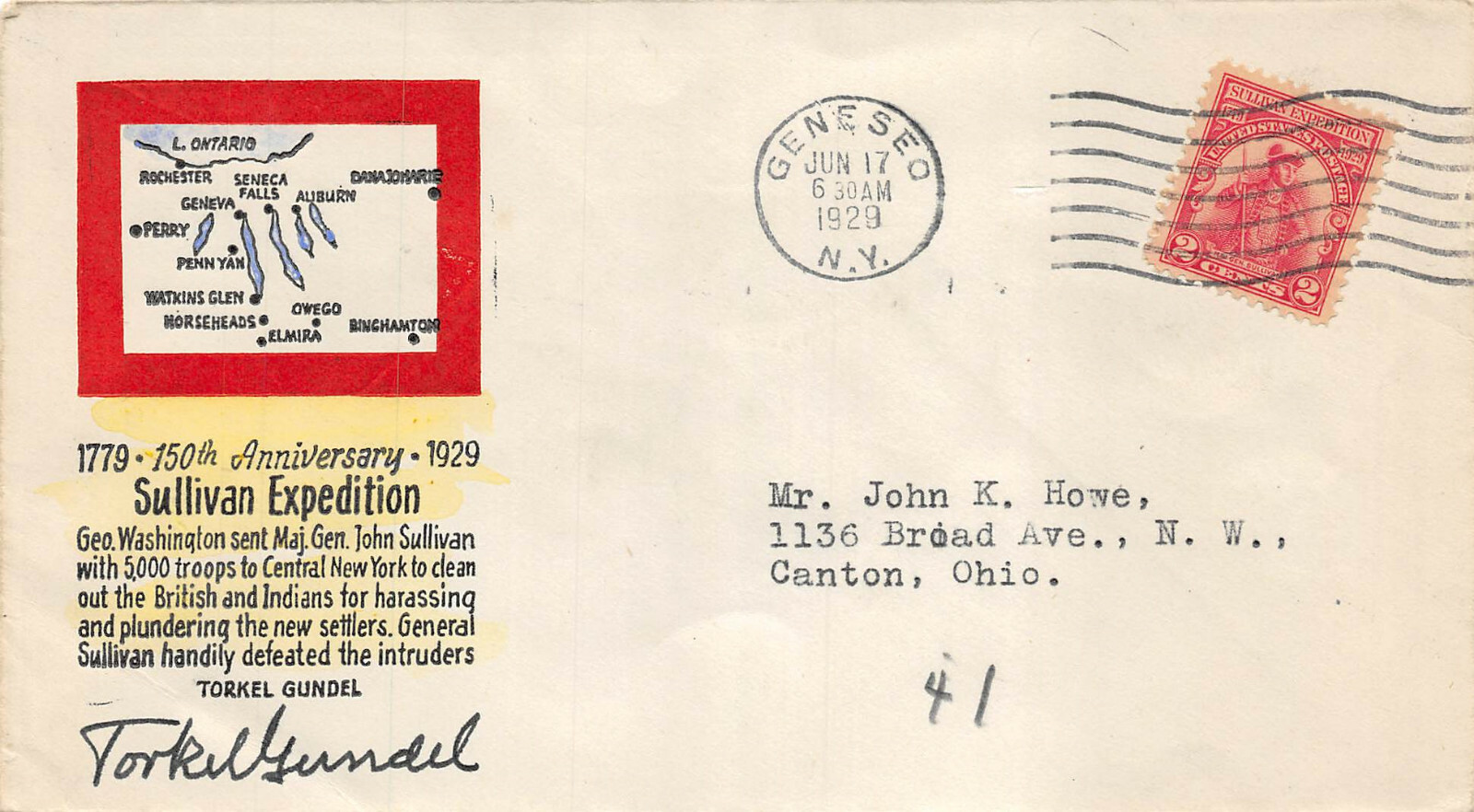 657 2c Sullivan Expedition Gundel hand painted add-on tied by Geneseo ...