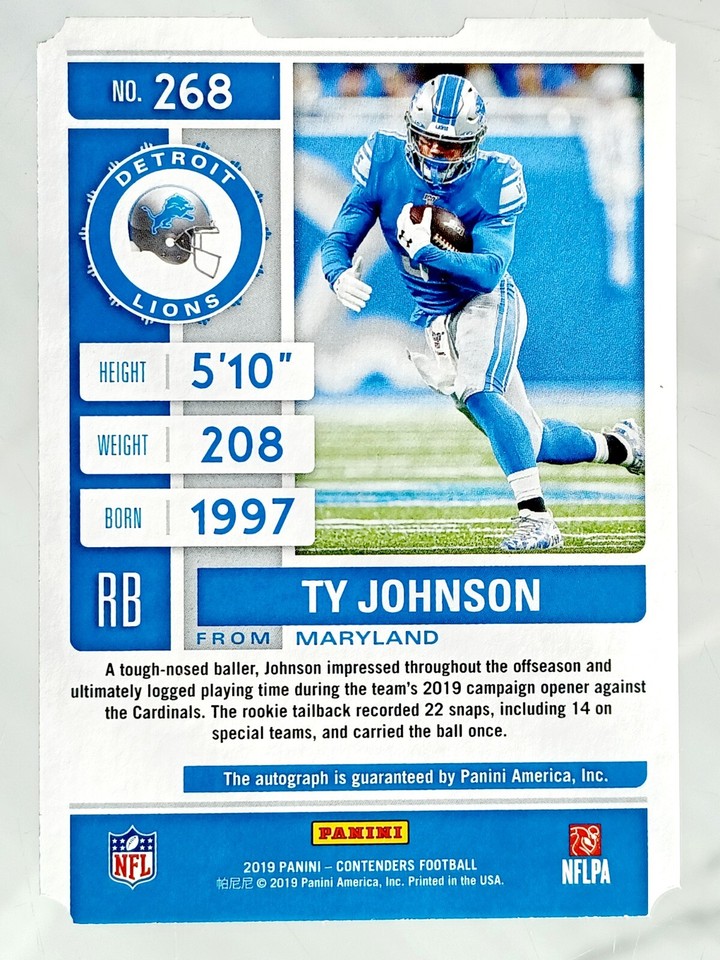 ty johnson Auto Rookie 2019 Contenders Rookie Ticket Prizm Autograph Rc ...
