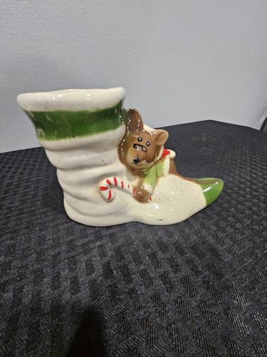 Vintage Ceramic Planter Christmas White Boot Shoe with mouse Santa ...