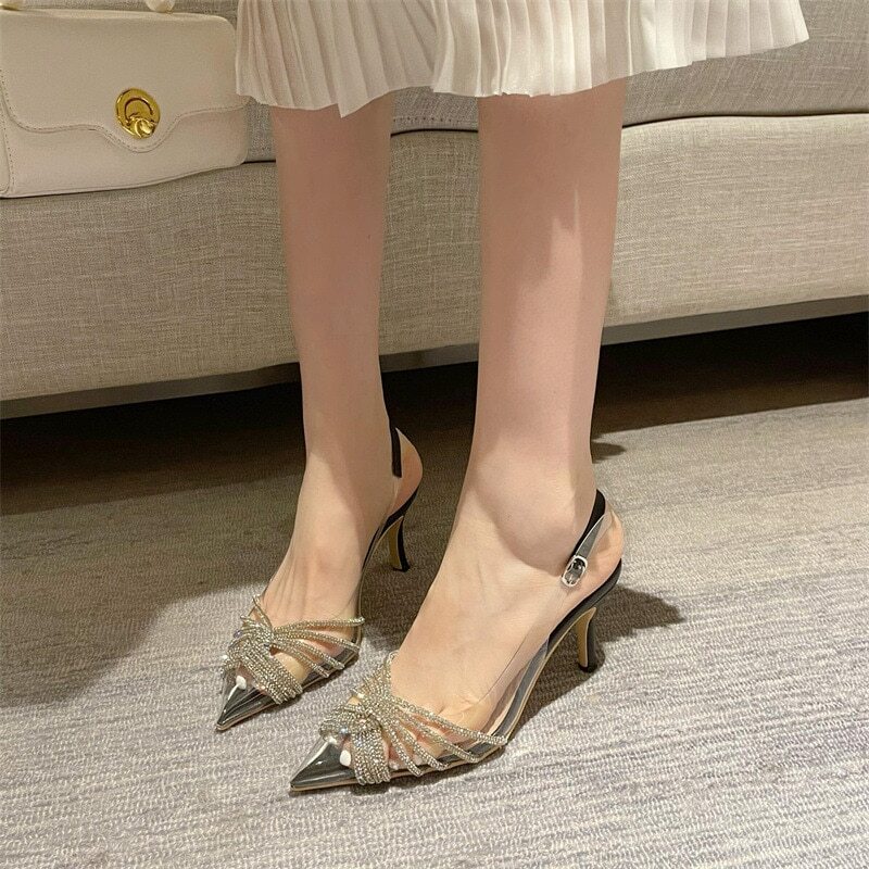 Women Pointed Toe Rhinestones Sandal Sexy Pumps High Heels Stilettos ...