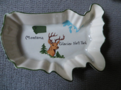 OLD US SHAPED ANNIE LAURA ASHTRAY/SOUVENIR DISH-GLACIER NATL PARK ...