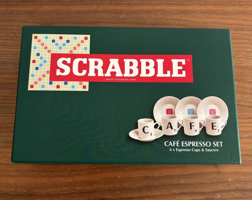 Scrabble Café Espresso Set - 4 Espresso Cups & Saucers in Gift Box ...