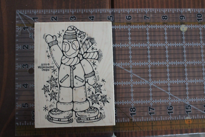 WHIPPER SNAPPER Snow Suit Man Skate Person Waving Winter Scene Wood ...