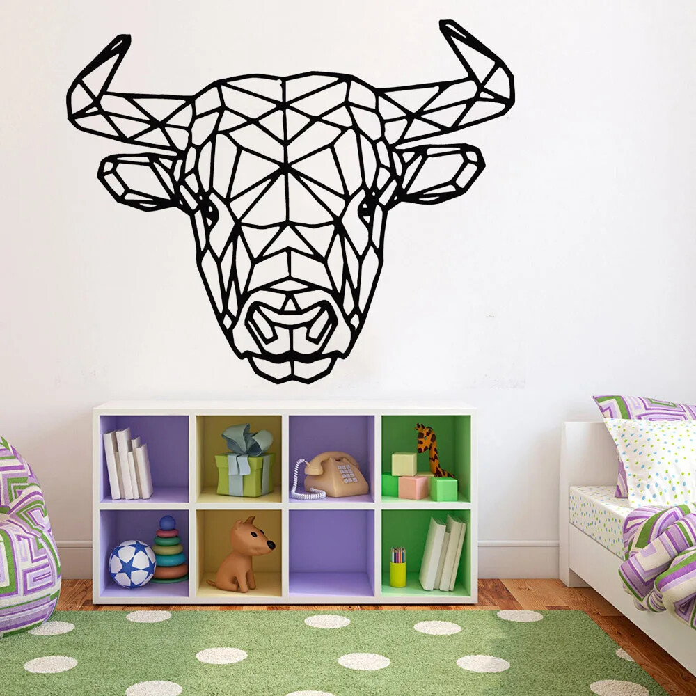 Geometric Cow Pattern Wall Sticker Bull Animals Vinyl Wall Decals ...