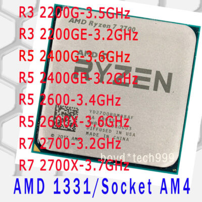 AMD CPU Ryzen 3 2200G 2200GE 5 2400G 2400GE 2600 2600X 7 2700 2700X ...
