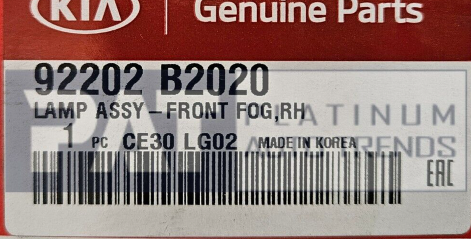 GENUINE KIA SOUL 14-16 FOG LAMP ASSEMBLY W/O EV (FM 11-20-13) RH, 92202 ...