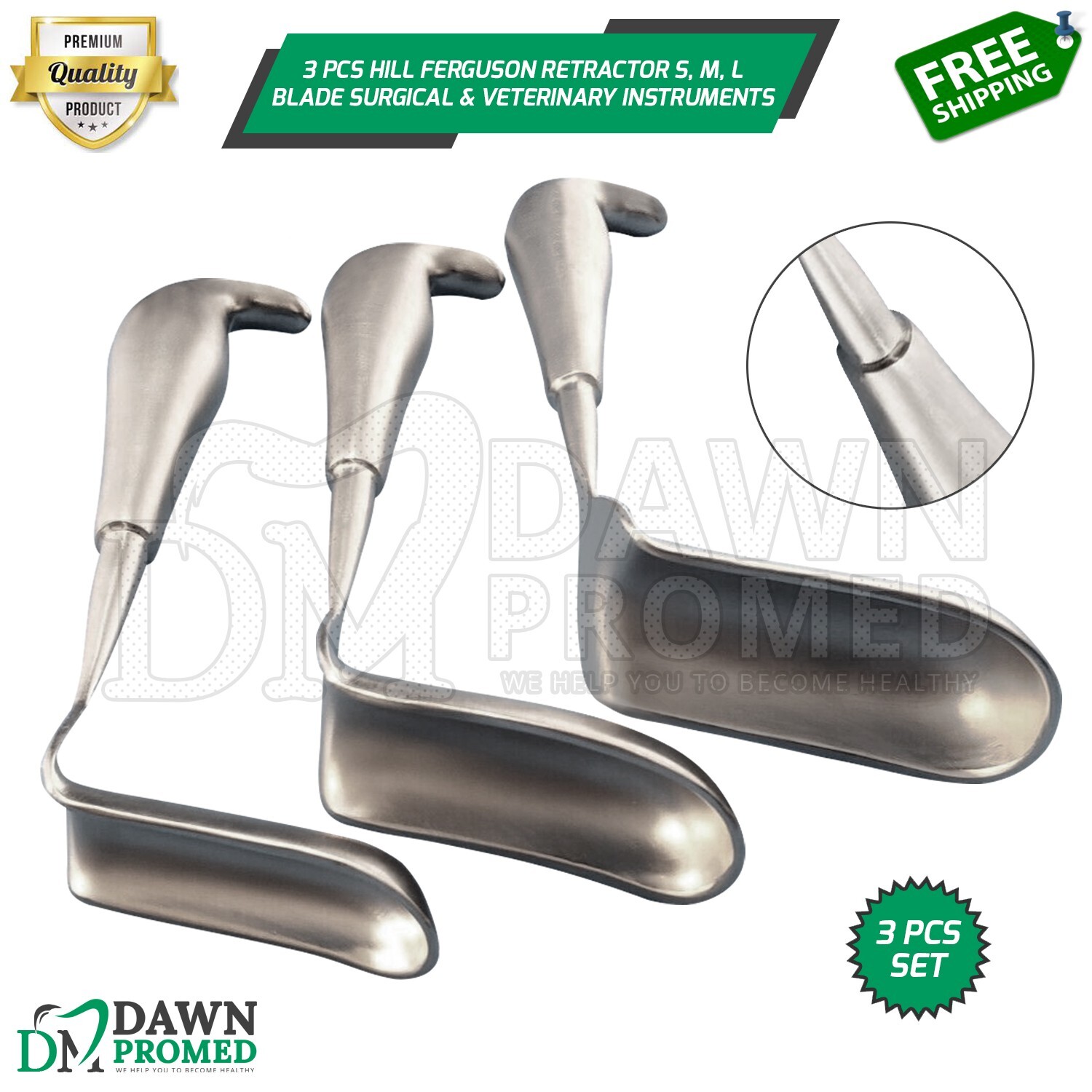 3 Pcs Hill Ferguson Retractor S, M, L Blade Surgical & Veterinary Inst ...