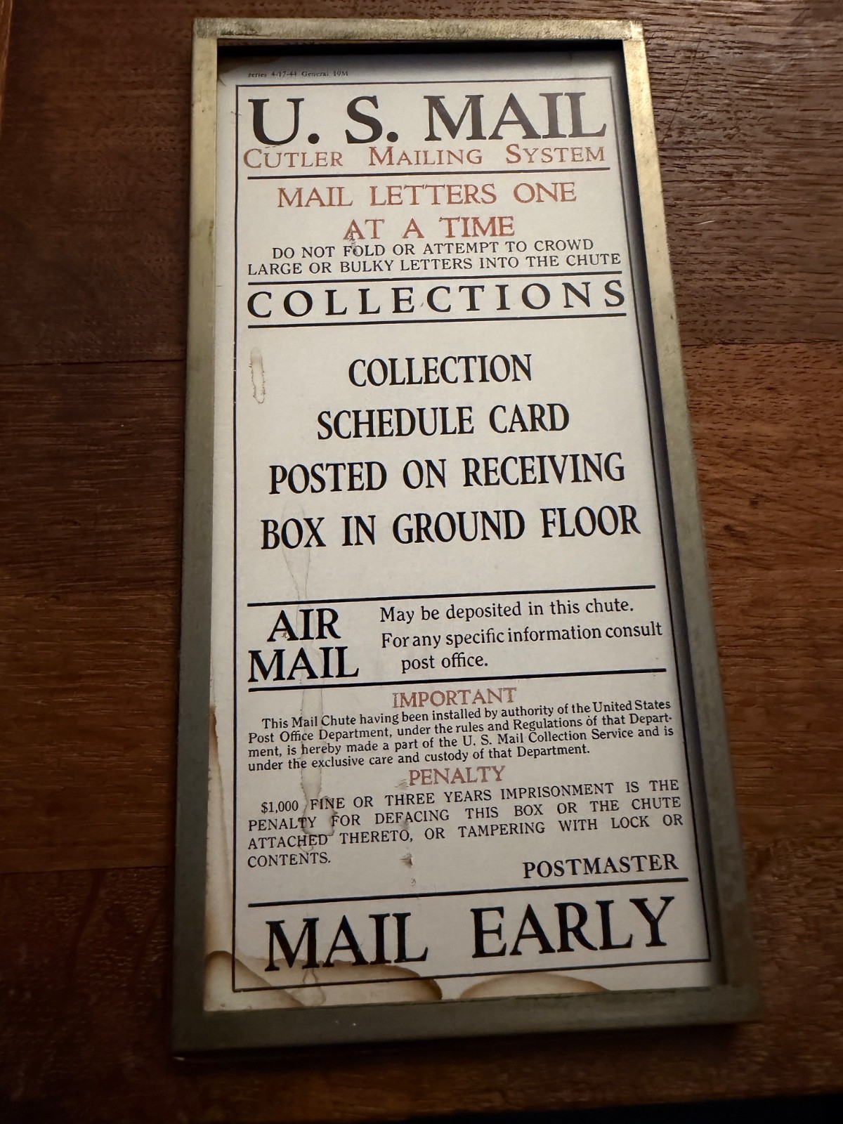 U S Mail Chute Sign with frame, 1948 | eBay
