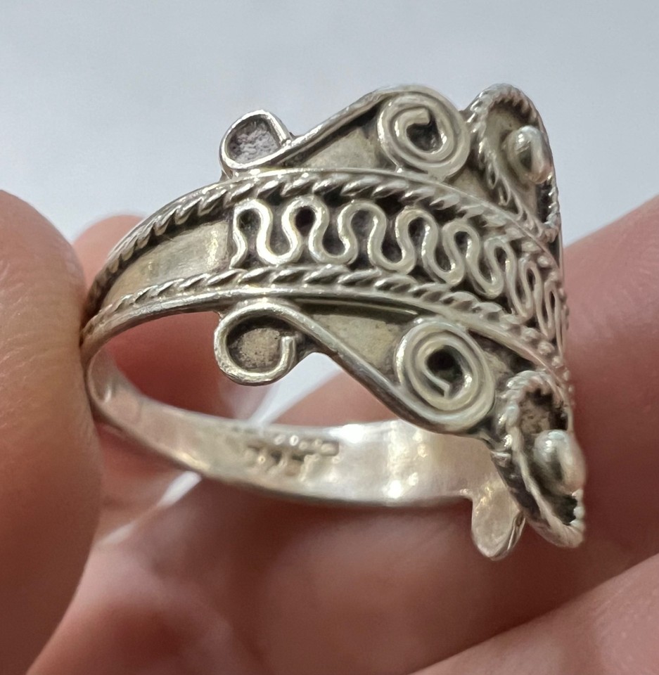 Vintage Mexico Silver 925 Ring Filigree SZ 8 Handmade Marked Gorgeous ...
